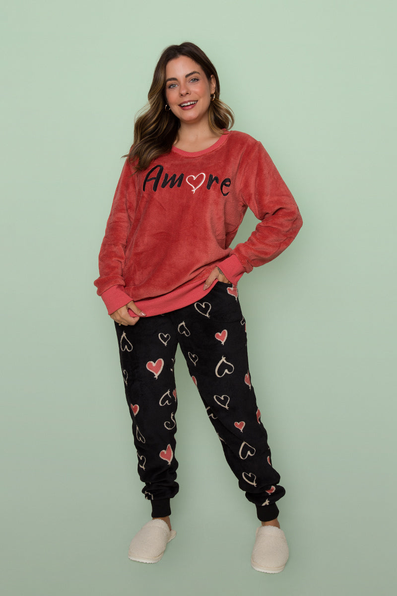 Women's Long American Pajama Fleece Love – Pink Dream